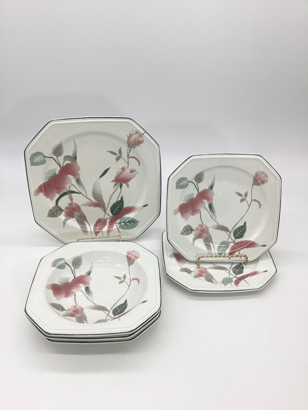 Square Dinner Plate Pink Flowers Plate Family Dinner Dish Ceramic Dish ...