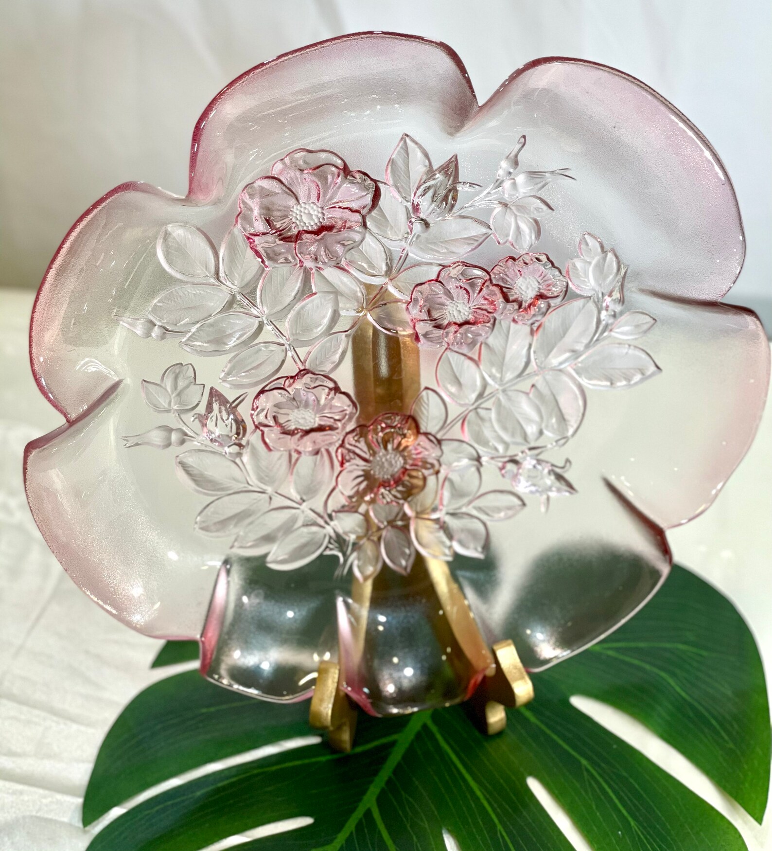 Vintage Mikasa Pink Glass Platter, Floral Design, West Germany - Etsy