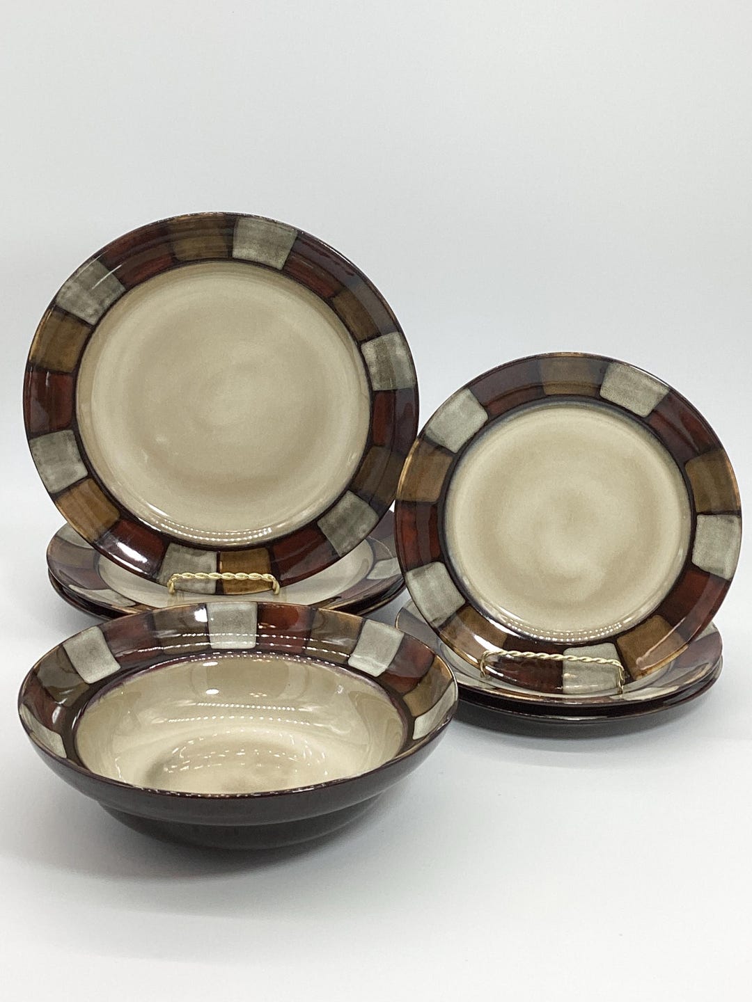 Pfaltzgraff Taos Stoneware: Brown Tan Checkered Dinnerware, Sold ...