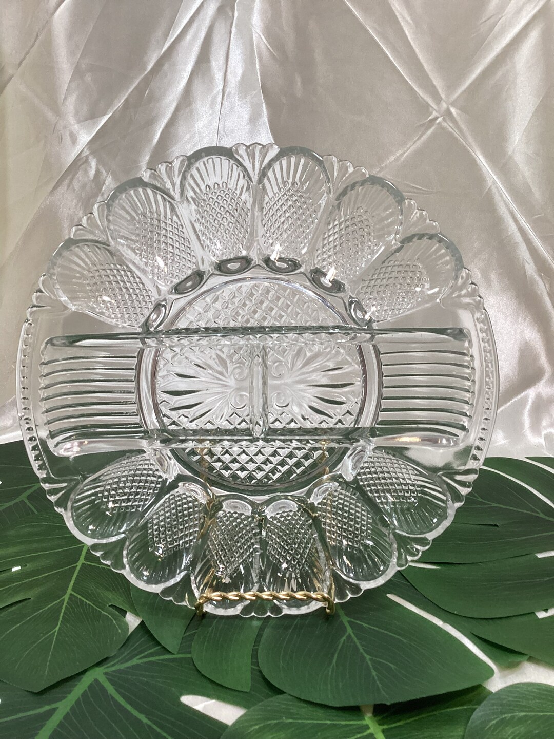 Clear Scalloped Glass Deviled Egg Tray Ornate Serving Deviled Eggs ...