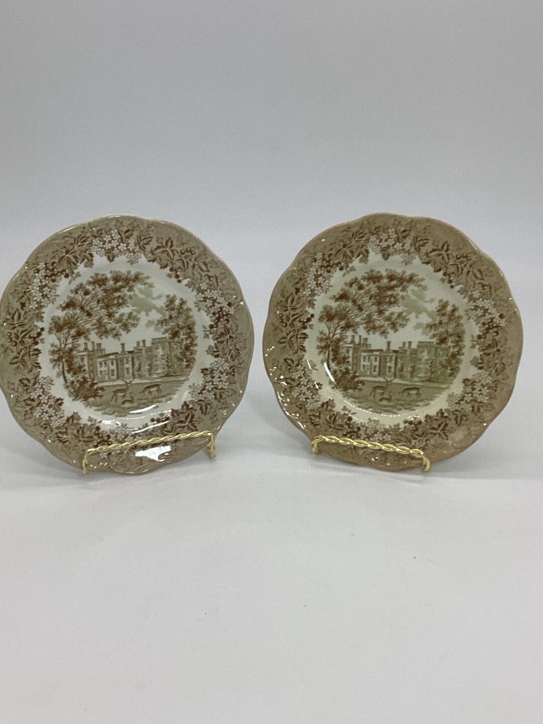 Vintage Romantic England Bread Plates (set of 2) - Brown Historical ...