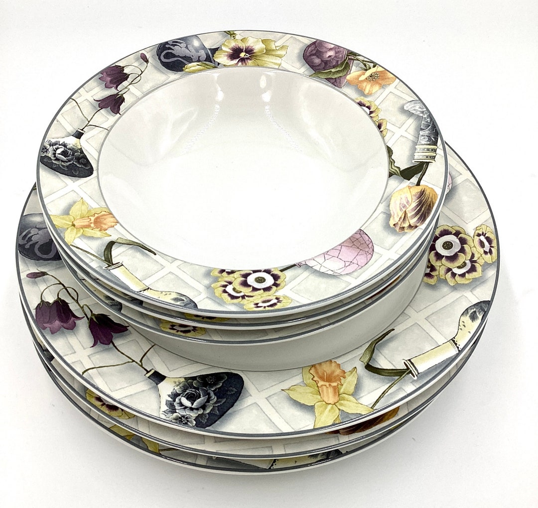 Sakura Trellis Dinnerware Bowls Dinner Plates Floral Dishes Colorful ...