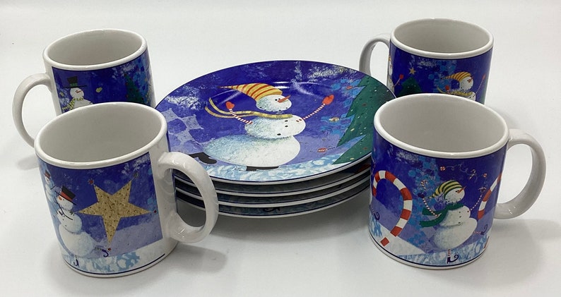 Sakura Snow Pals Stoneware Mug Set, Zulauf Snowman Christmas Dinnerware ...