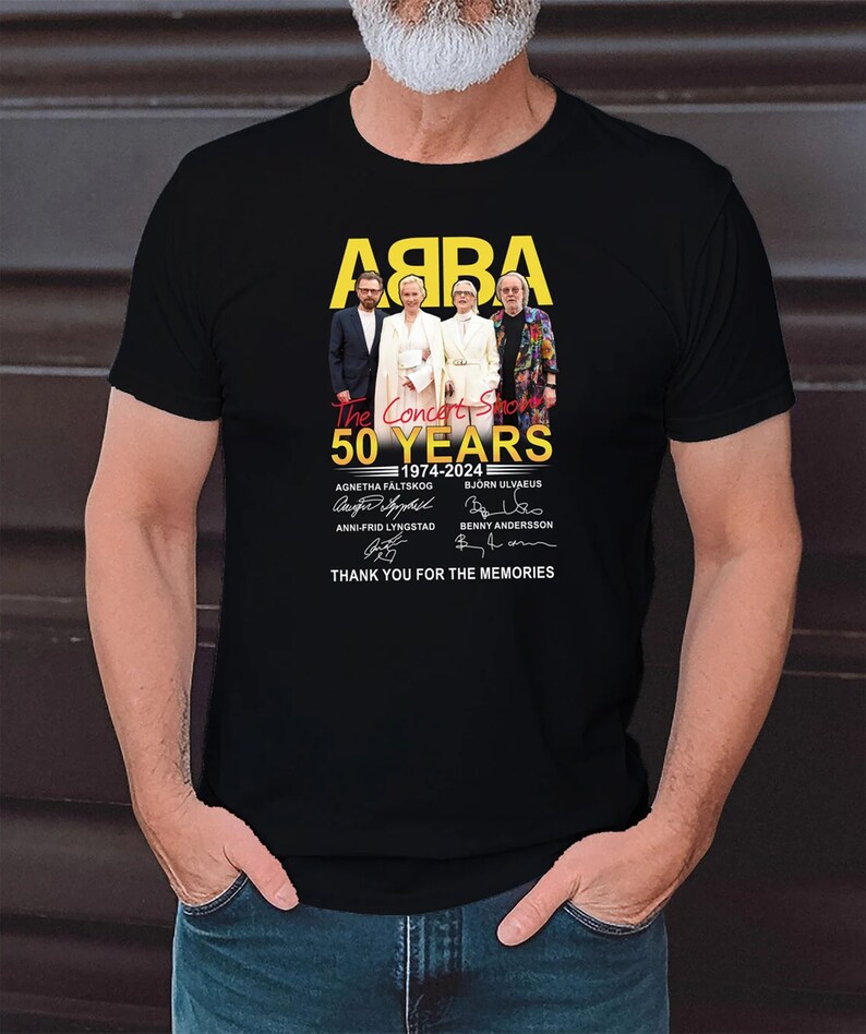 Abba Band 50th Anniversary 1974 2024 Signature T-shirt, Abba the Concert Show 2024 Tshirt Full ...