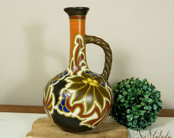 Large Dutch Gouda Pottery Jug, NADRO, Plateel Decanter, PZH, Zuid ...