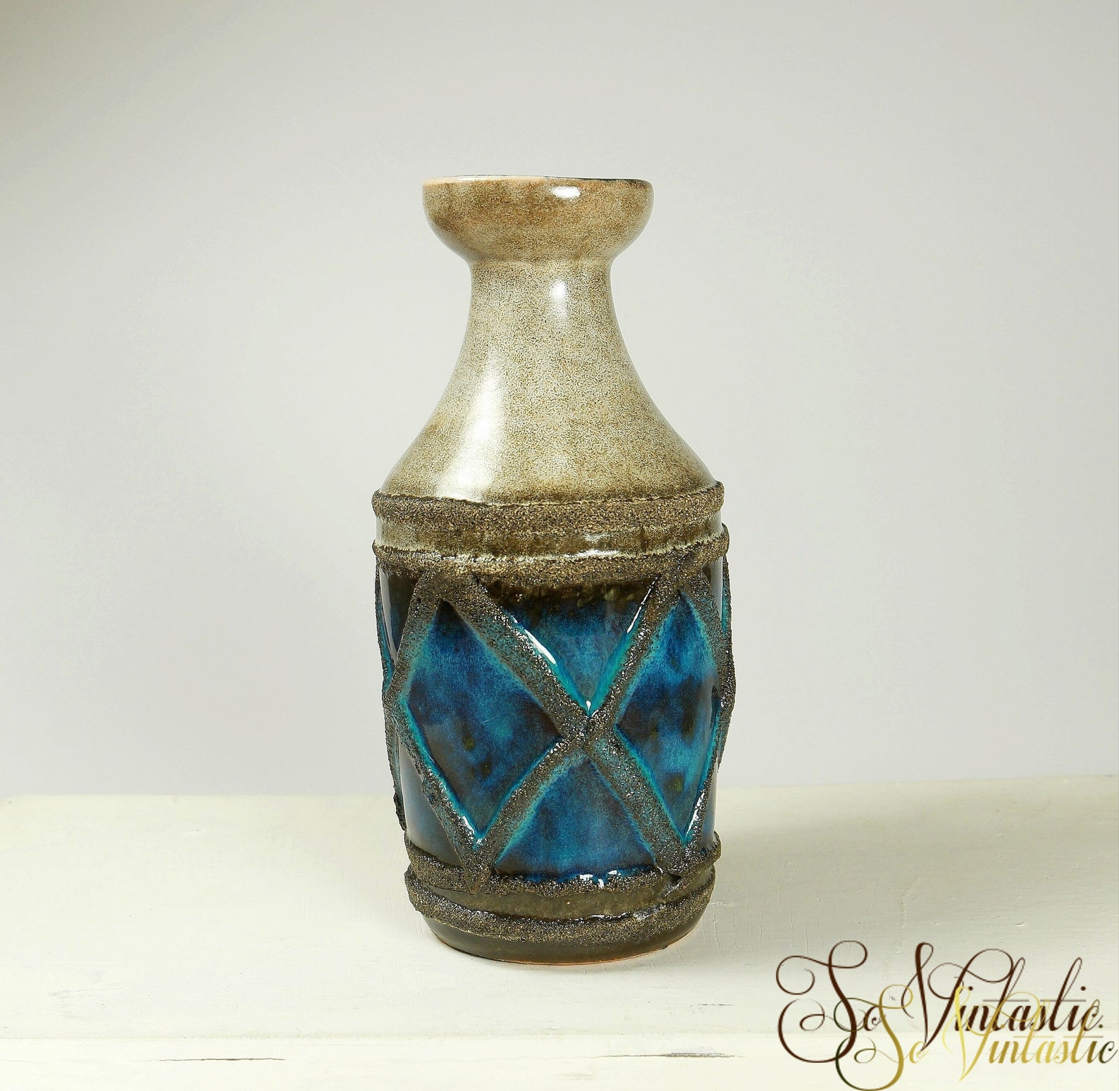 Vintage Strehla 1302 Handled Vase Diagonal Check Pattern - Etsy