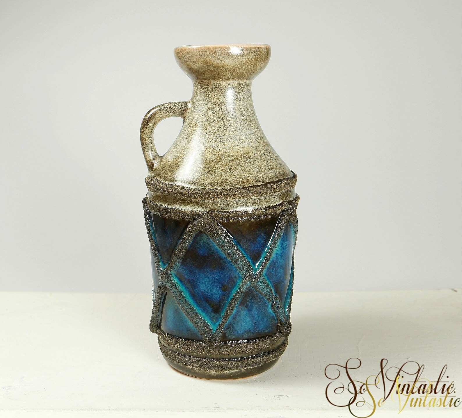 Vintage Strehla 1302 Handled Vase Diagonal Check Pattern - Etsy