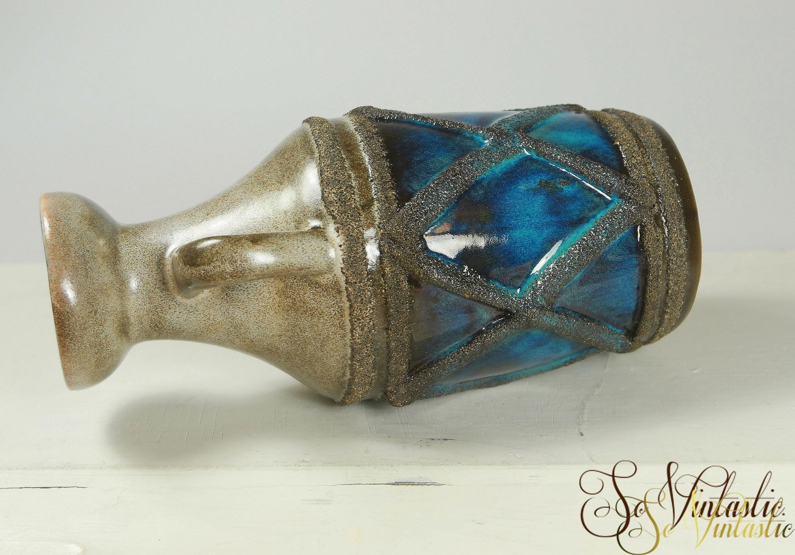 Vintage Strehla 1302 Handled Vase Diagonal Check Pattern - Etsy