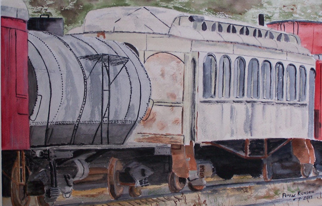 Painting of Train Cars,old Railcar Scene,old Train Cars,train Car Scene ...