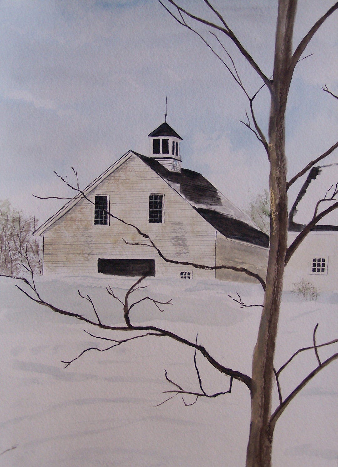 Barn Face Scene,painting of Barn With Face,watercolor Painting of Barn ...