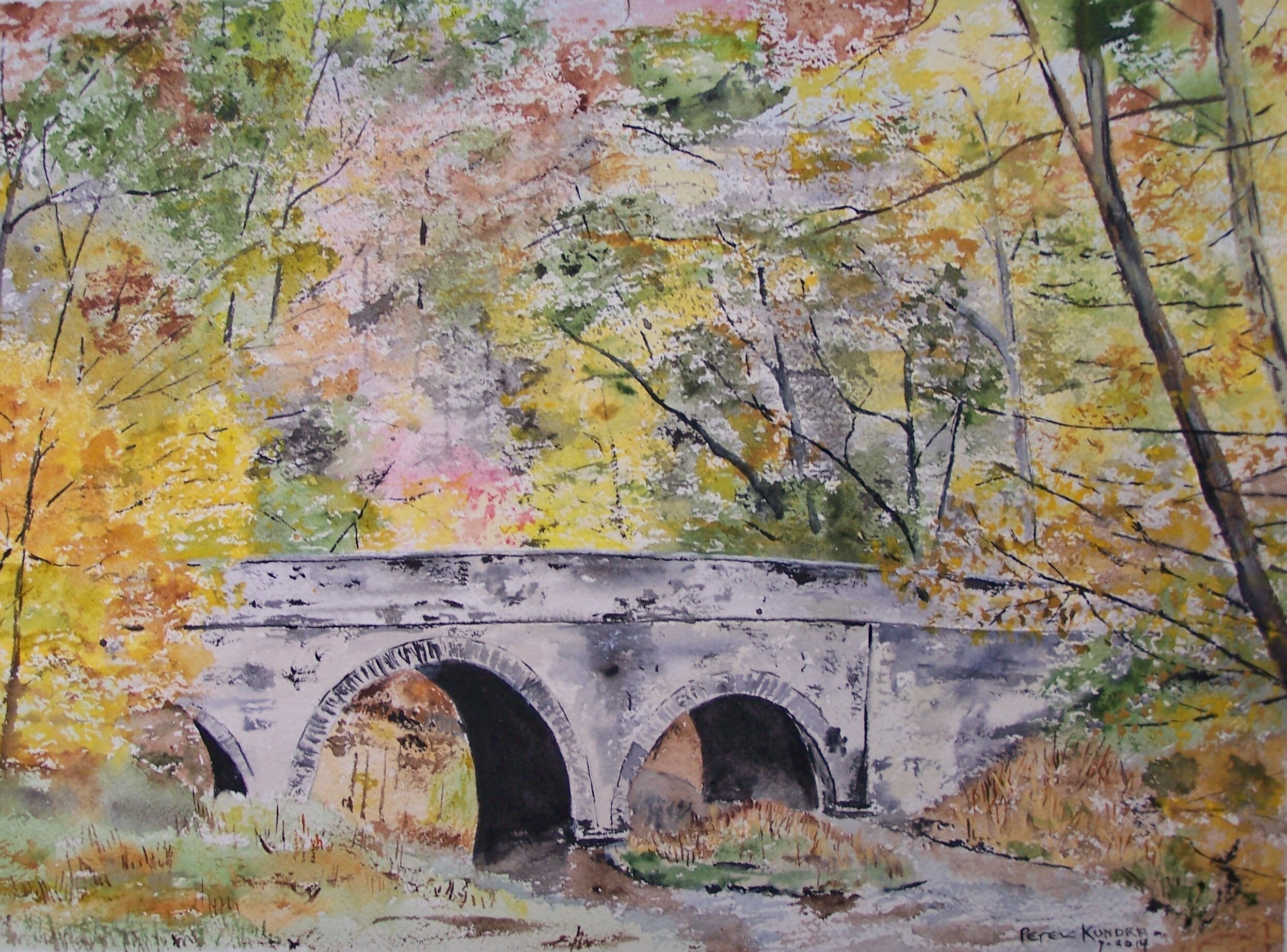 Watercolor Print, Originally Painted Stone Bridge,"arched STONE Bridge ...