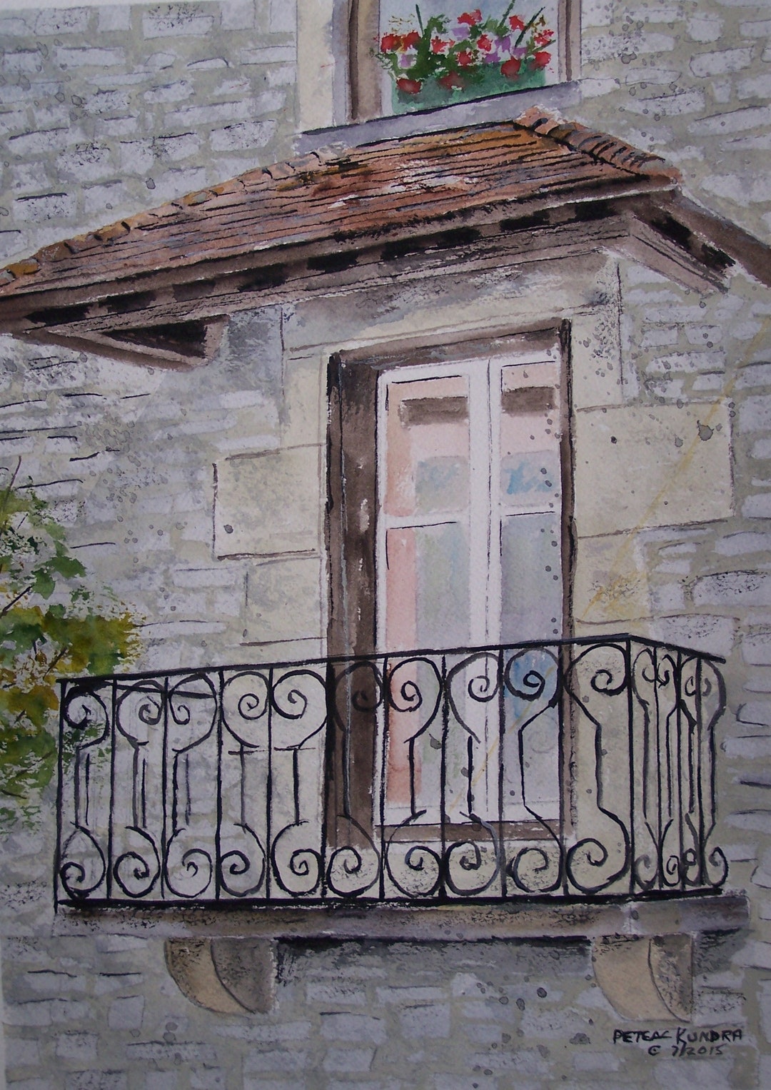 Scenic Balcony Painting,wrought Iron Balcony,old Townscape Scene,city ...