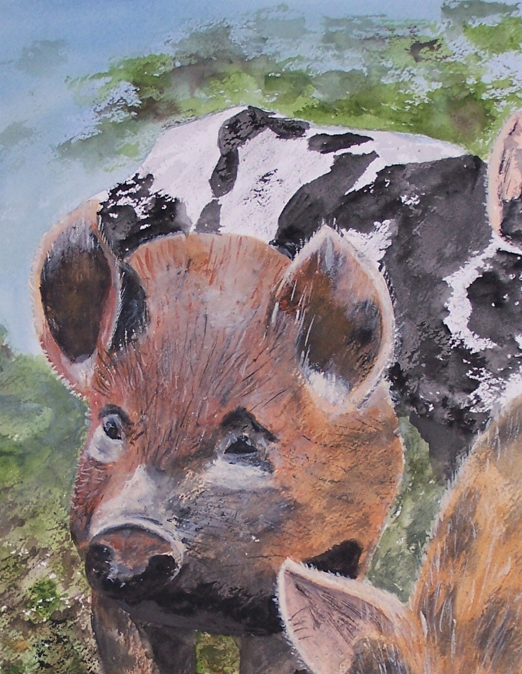 Pig Painting, Painting of Three Pigs,barnyard Pigs,colorful Pigs,farm ...