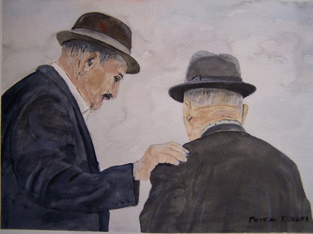 Painting of Men,two Guys Painting,men Talking Scene,italian Men,stunad ...