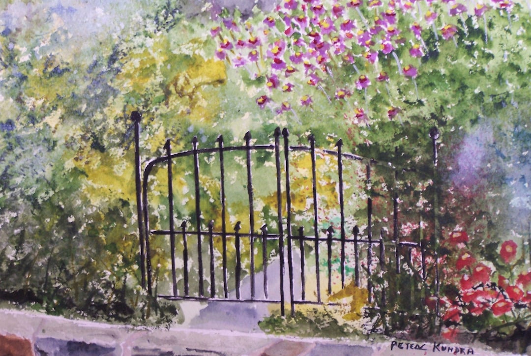 Garden Gate Scene, "carr's Gate", Painting of Iron Gate, Painting of ...