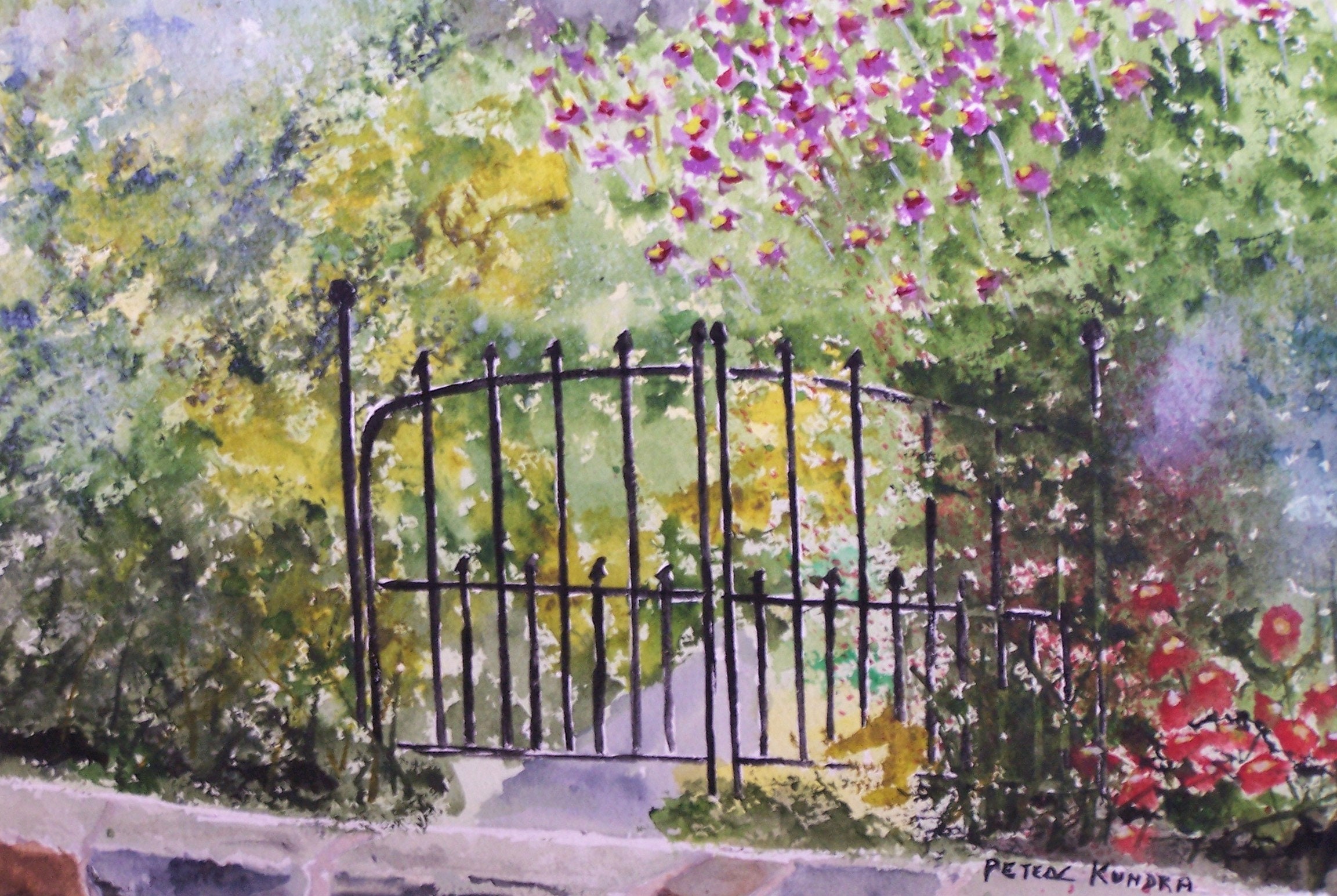 Garden Gate Scene, "carr's Gate"watercolor Painting ,painting of Iron ...