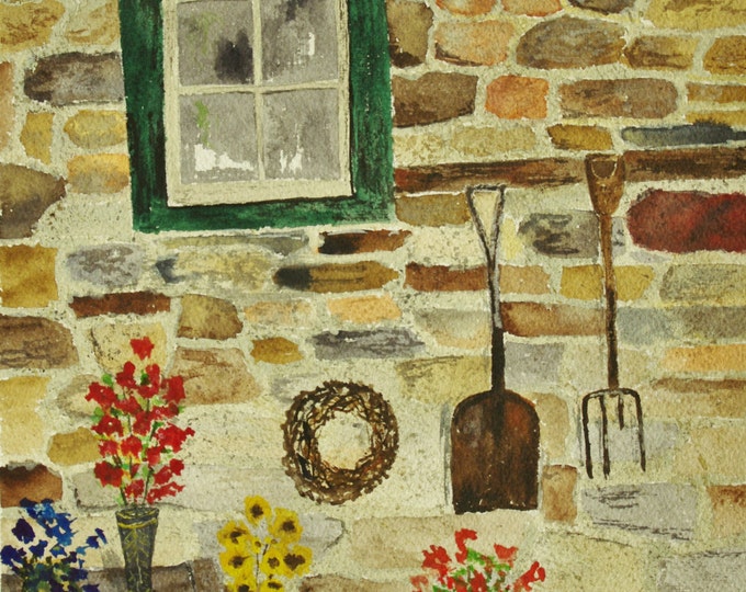Barn Painting,barn Tools, Farm Tools, Stone Barn,pitchfork,iron Shovel ...