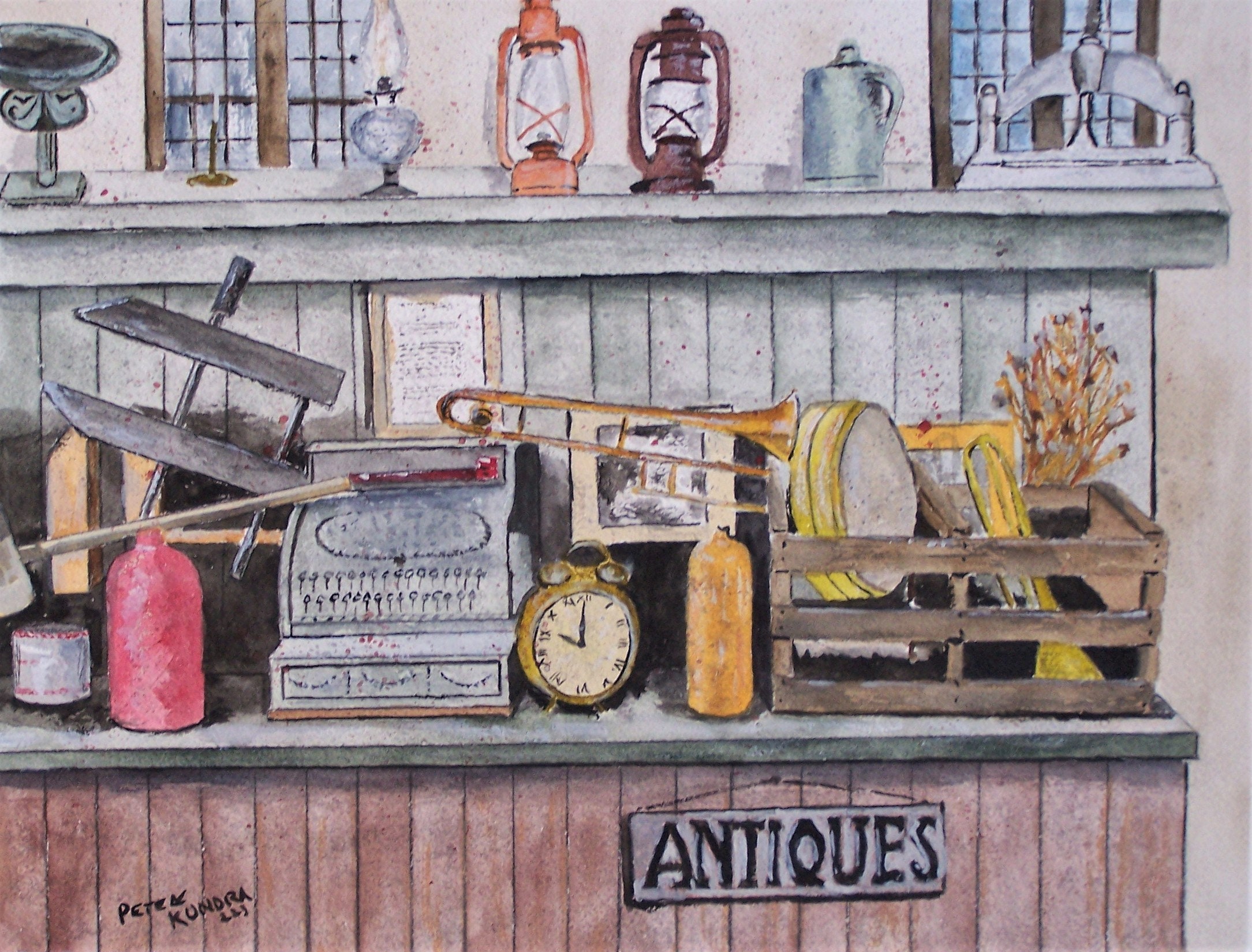 Antique Shop Painting,still Life Painting of Antiques,painting of Old ...