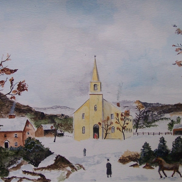 Snowy Church - Etsy