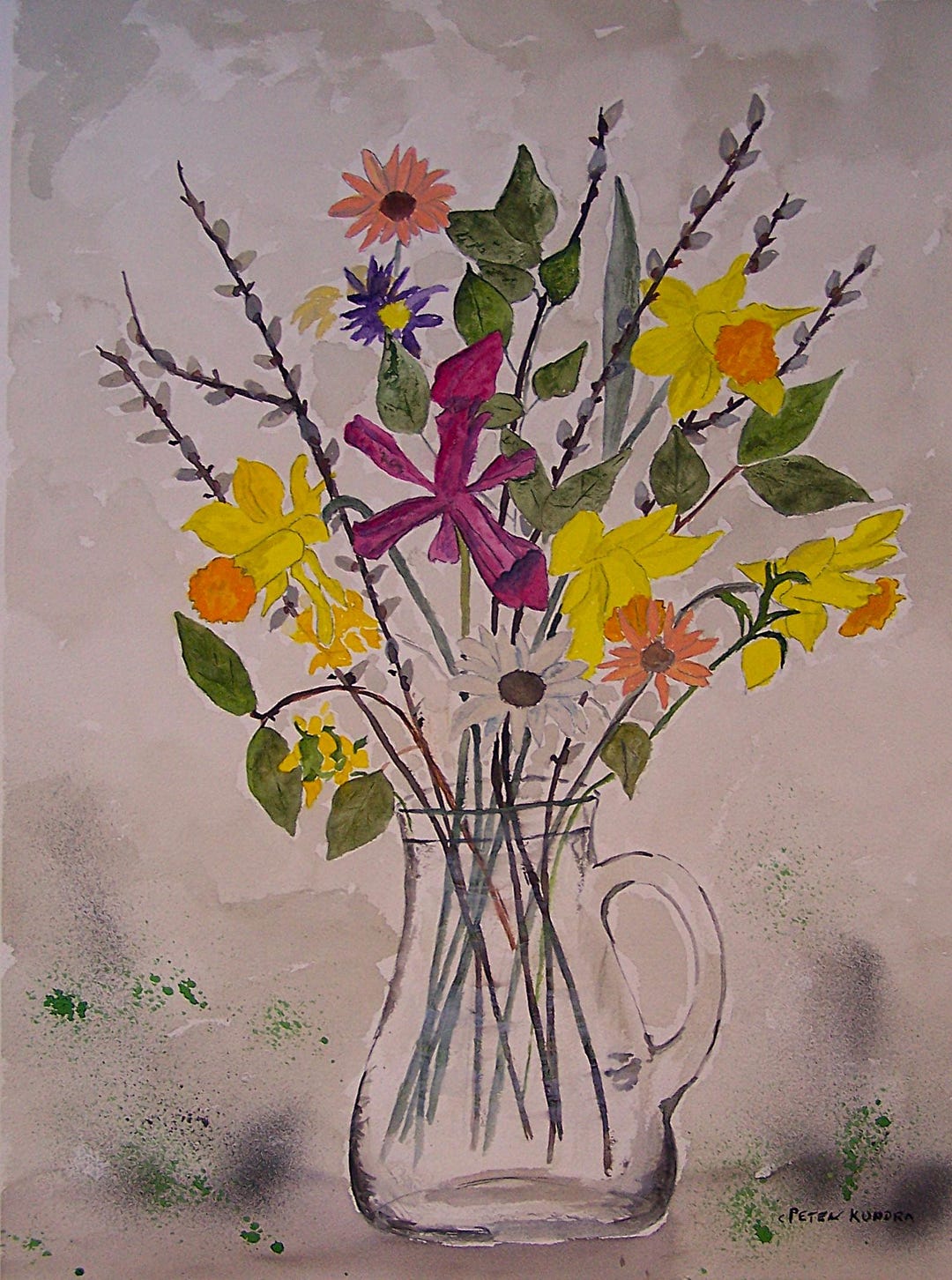 Pitcher of Flowers,colorful Flowers,flower Bouquet,glass Vase,yellow ...