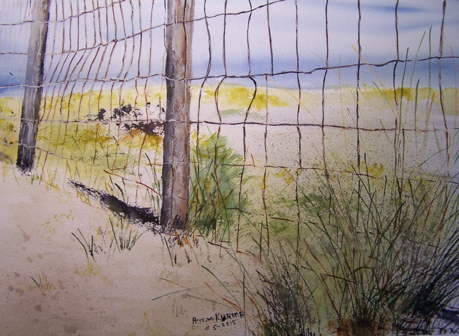 Watercolor Paintingwire DUNE Fence Beach Scene - Etsy