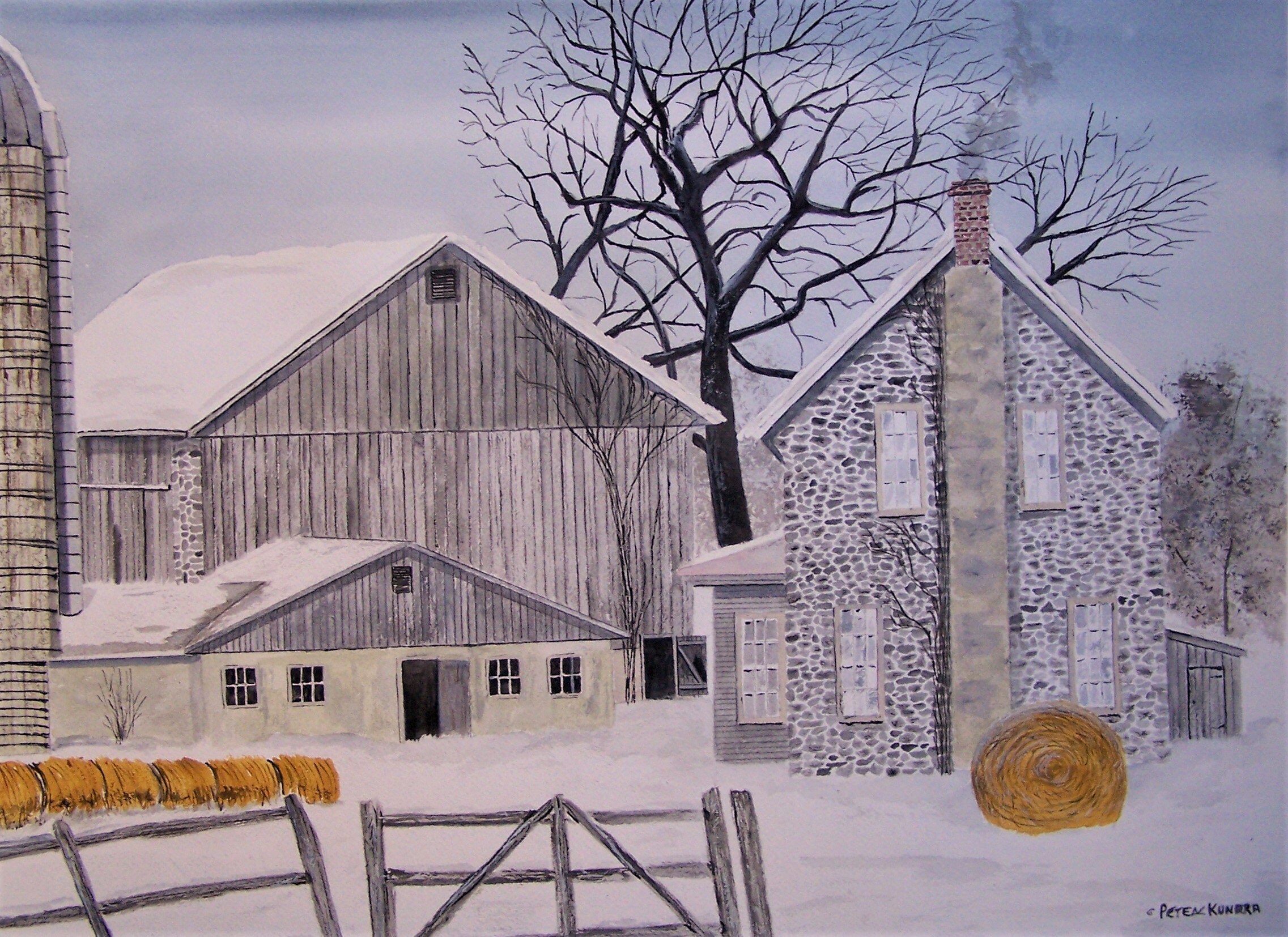 Barn Art and Painting,painting of Farm,weathered Barns,winter Farm ...