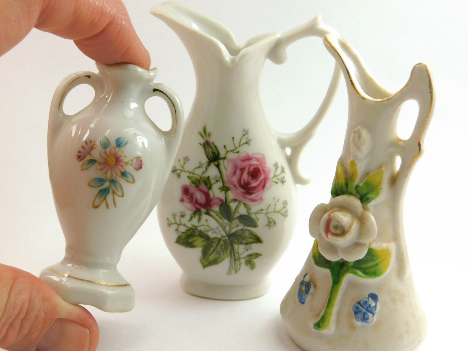 Vintage Miniature Porcelain Pitchers - Made in Japan - Floral Design ...