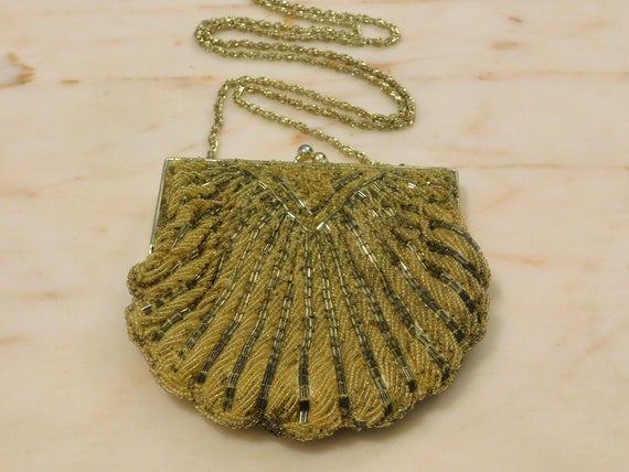 Formal Vintage Clutch - Vintage Clamshell Purse - Gol… - Gem
