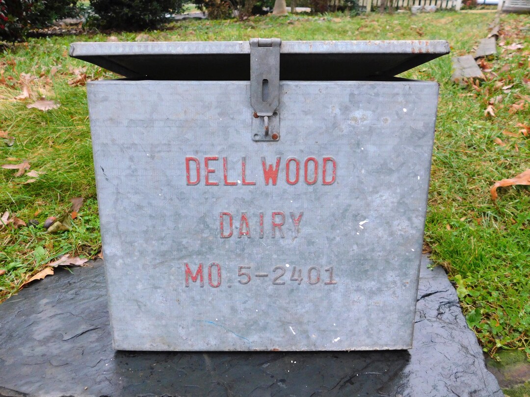 Vintage Milk Box - Dellwood Farms Milk Box - Galvanized Metal - Vintage ...