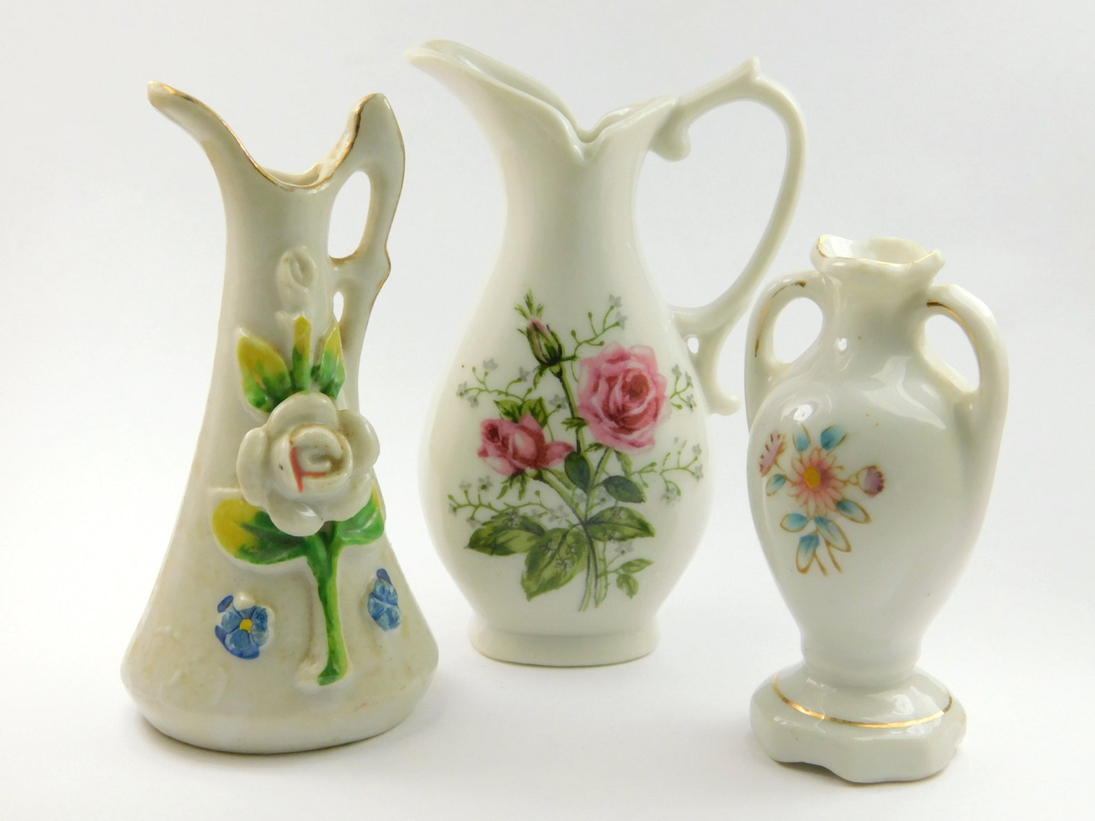 Vintage Miniature Porcelain Pitchers - Made in Japan - Floral Design ...