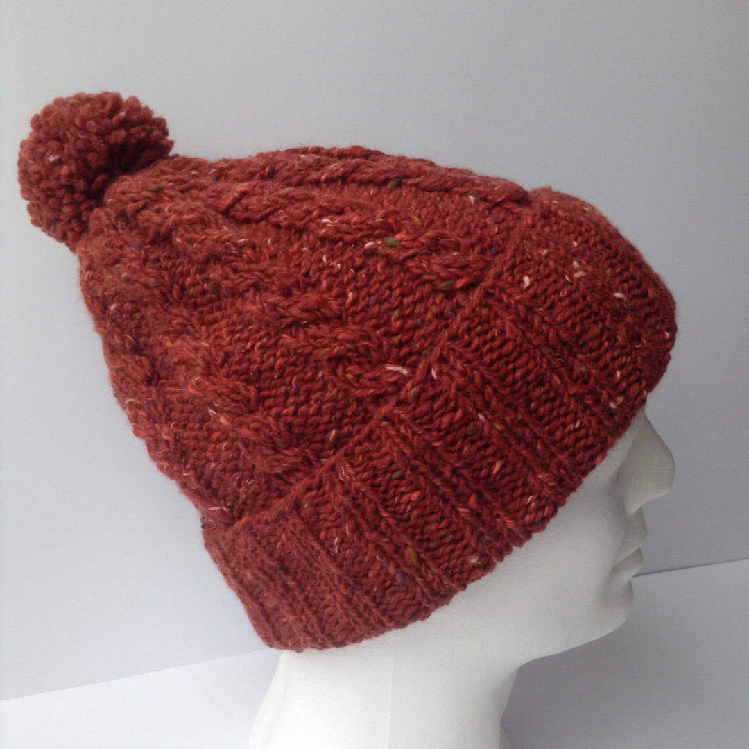 Multicolor Merino Wolle Hand Strickmütze Rot Burnt Orange Zopfmuster ...