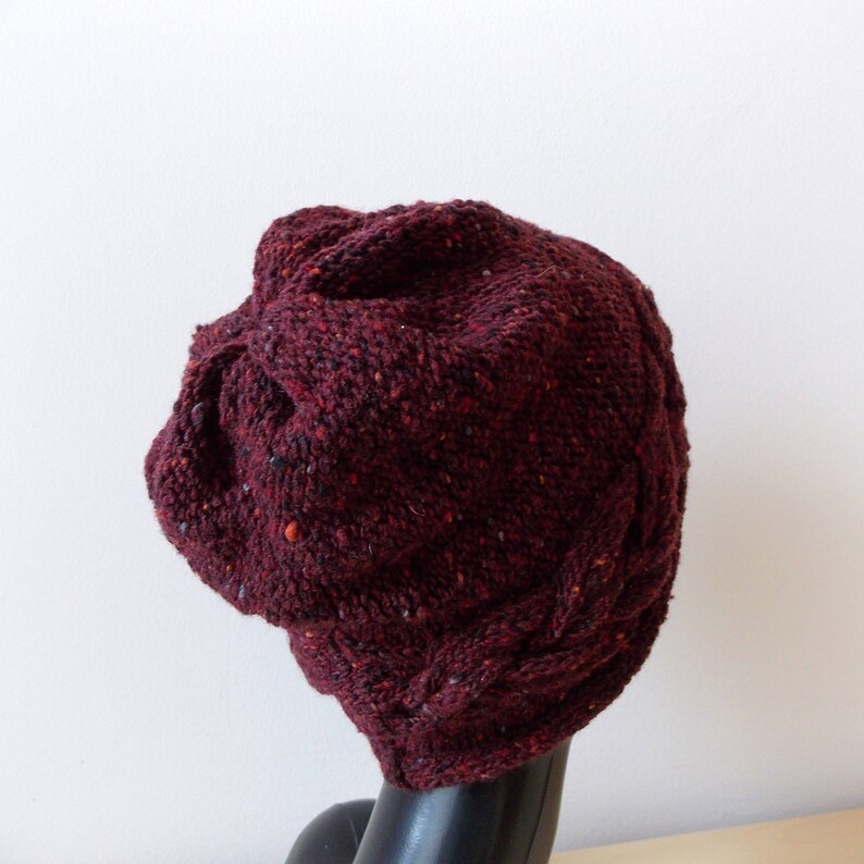 Burgundy Aran hats Merino Wool Hand Knitting Hat Red Womens | Etsy