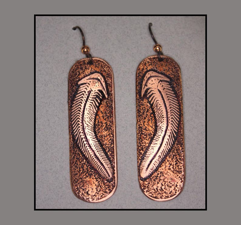 Etched and Colored Copper Ediacaran Fossil Spriggina Design Earrings - Etsy