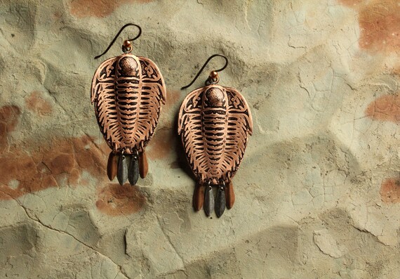 Etched and Formed Copper Trilobite Earrings | Etsy