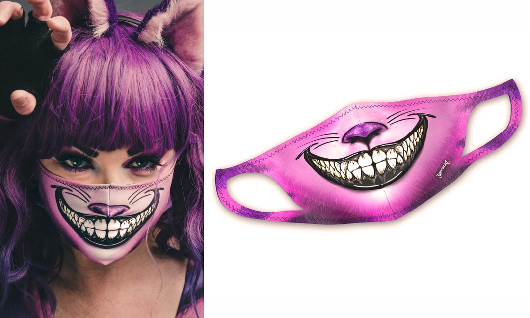 Pink Cheshire Face Mask Cool, Stretchy, Washable, & Reusable Face Masks ...