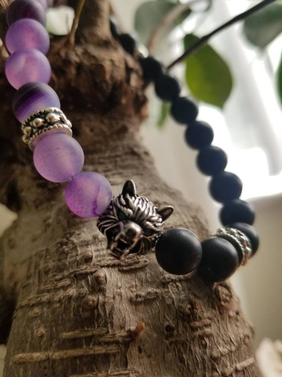 Purple Jasper and Black Onyx Werewolf Gemstone Bracelet - Etsy