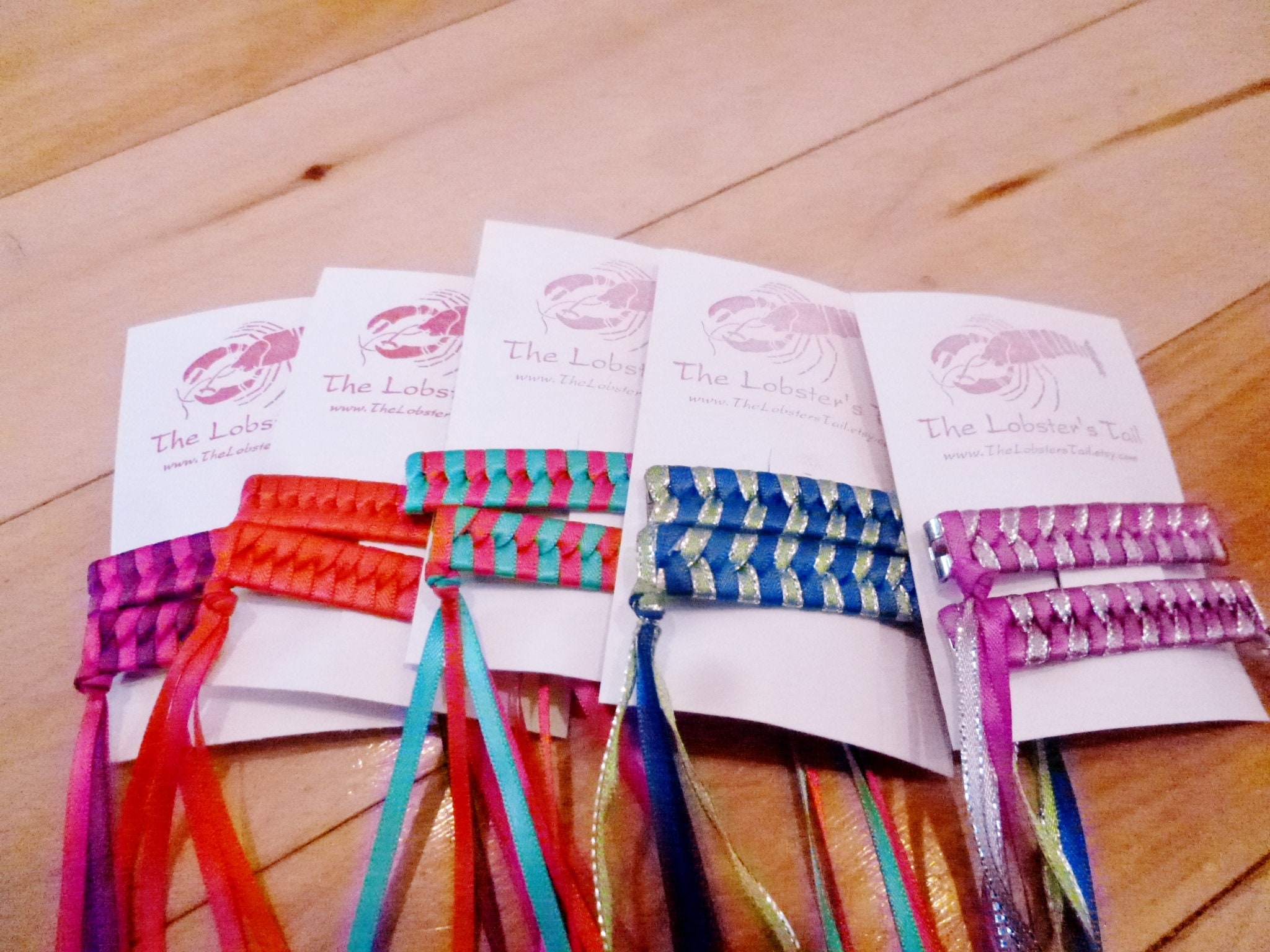 NEON Nostalgic Braided / Woven Ribbon Barrettes Set of Two Retro Hair ...