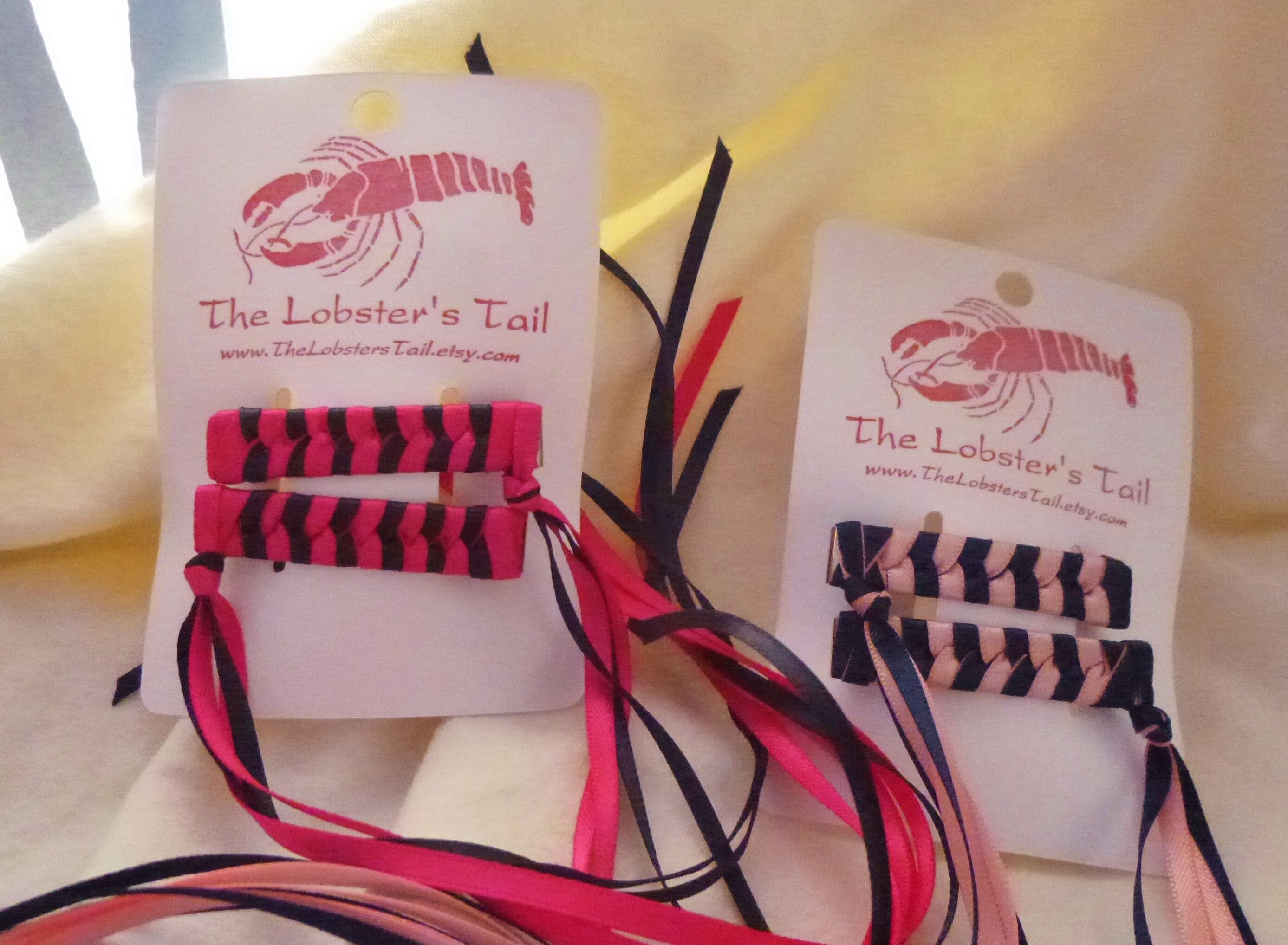 NEON Nostalgic Braided / Woven Ribbon Barrettes Set of Two Retro Hair ...