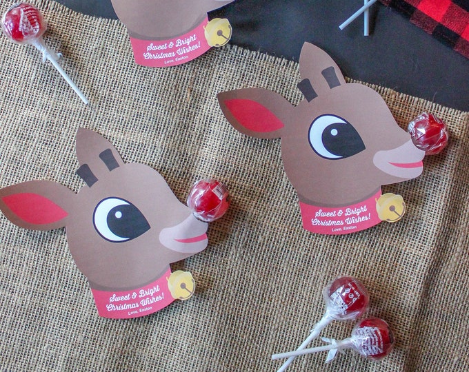 Rudolph Lollipop Christmas Printable Christmas Gift Tag, Treat Tag ...