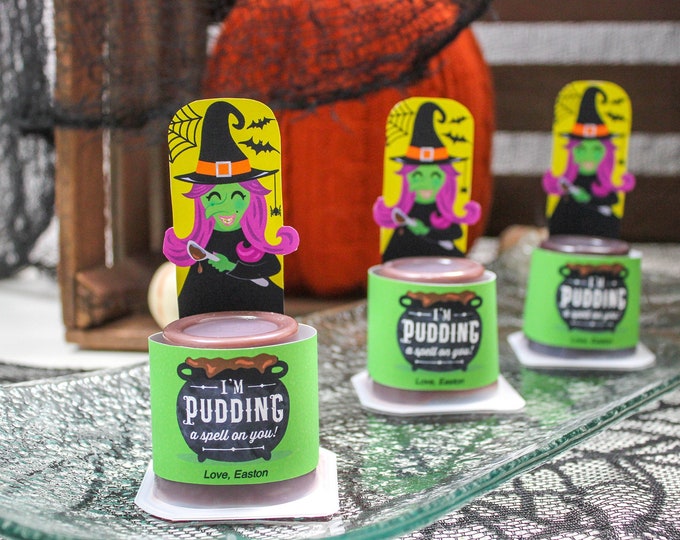 Witch Pudding Cup Halloween Treat Printables, Classroom Halloween Treat ...
