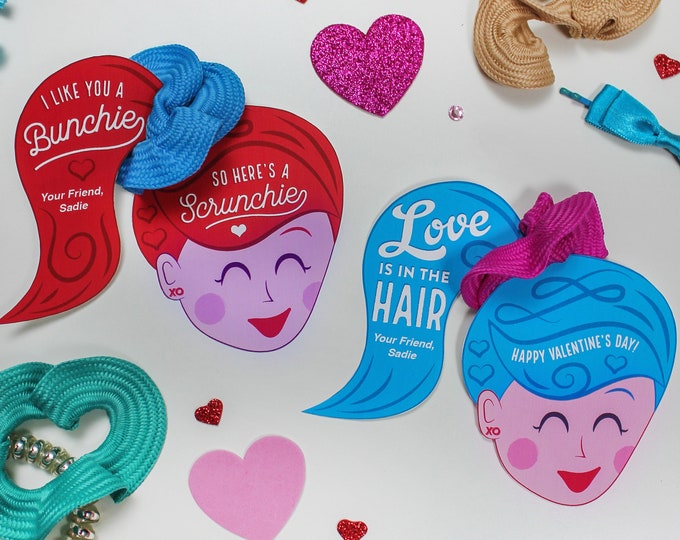 Scrunchie Valentine Printable Kids Valentine, School Valentine, Girl ...
