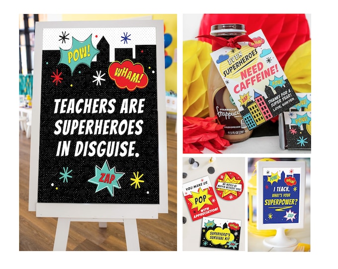 Teacher Appreciation Superhero Printable Pack, Superhero Teacher Gift ...