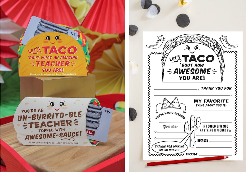 Teacher Appreciation Taco Fiesta Printable Pack, Taco Teacher Gift ...