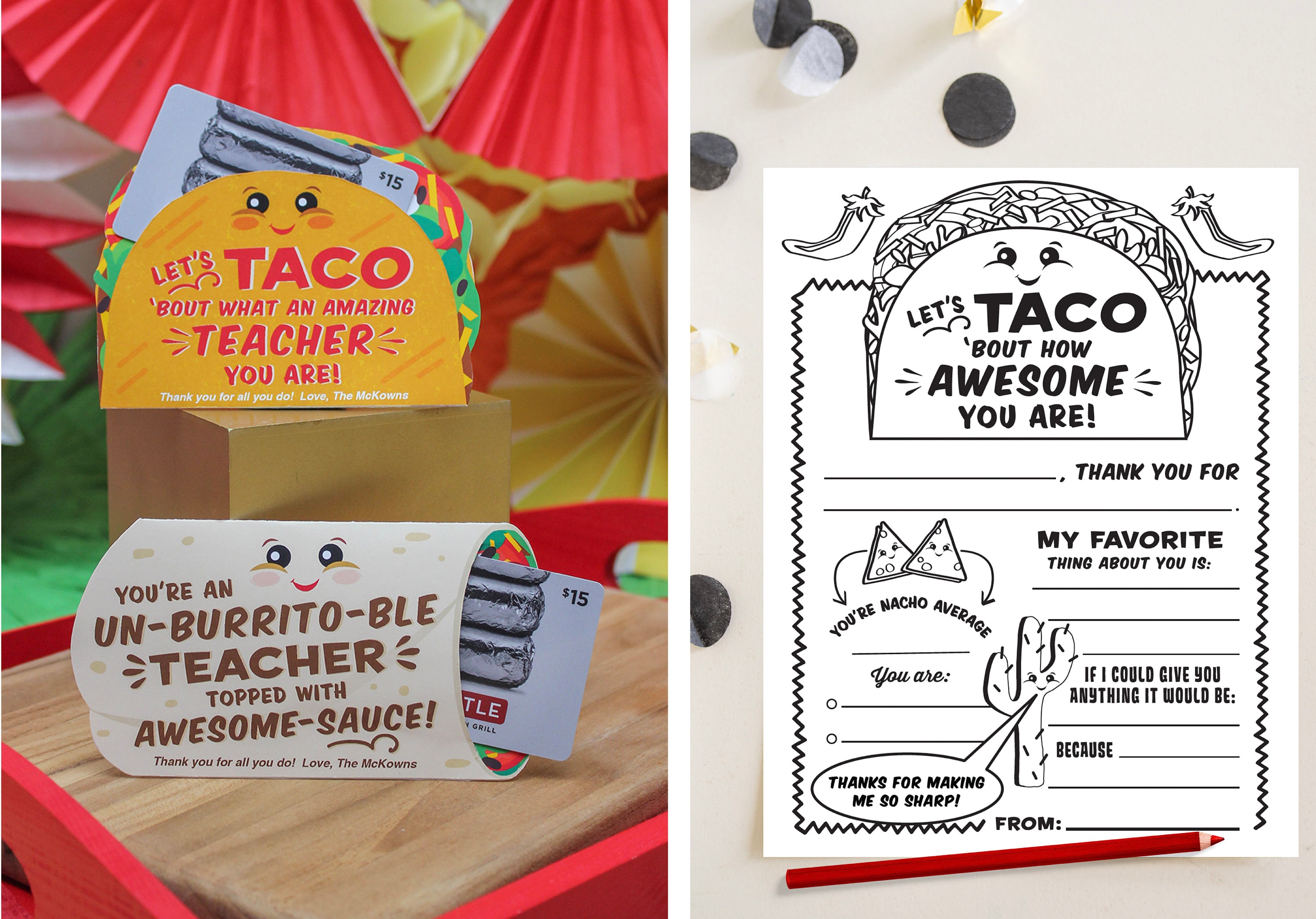 Teacher Appreciation Taco Fiesta Printable Pack, Taco Teacher Gift ...