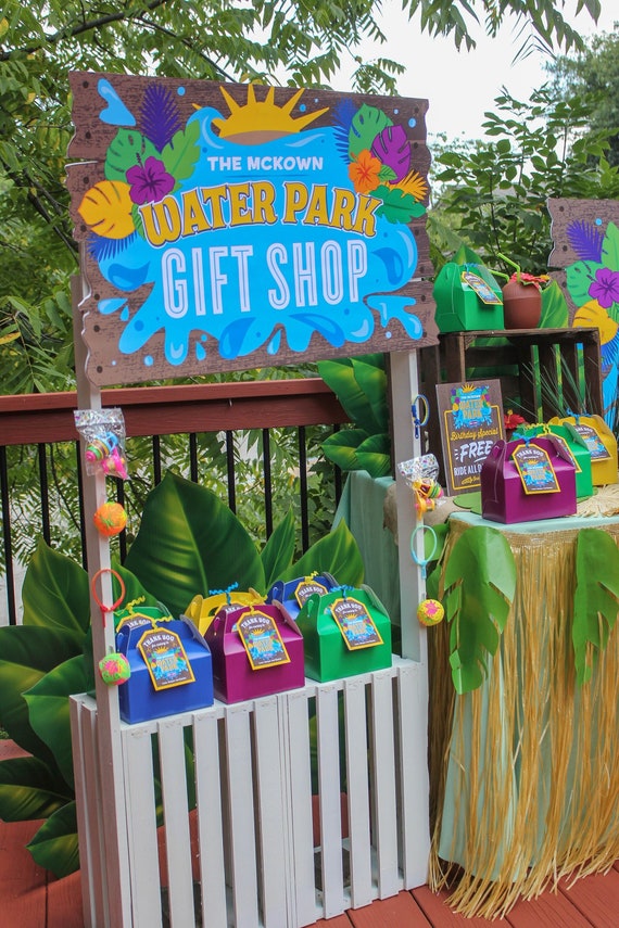 Water Park Party Gift Shop Sign and Thank You Tag Printables, water ...