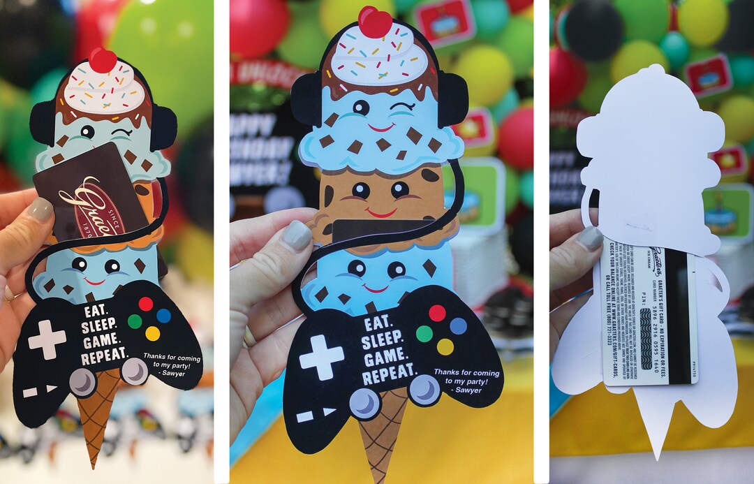 Gamer Ice Cream Gift Card Holder, Party Favor, Video Game Party, Gift ...