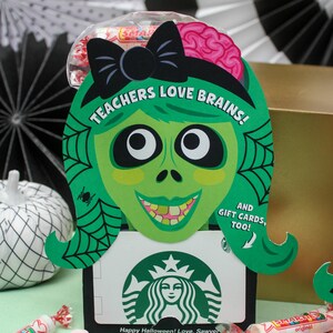 Zombie Halloween Teacher Gift, Teachers Love Brains, Gift Card Holder ...