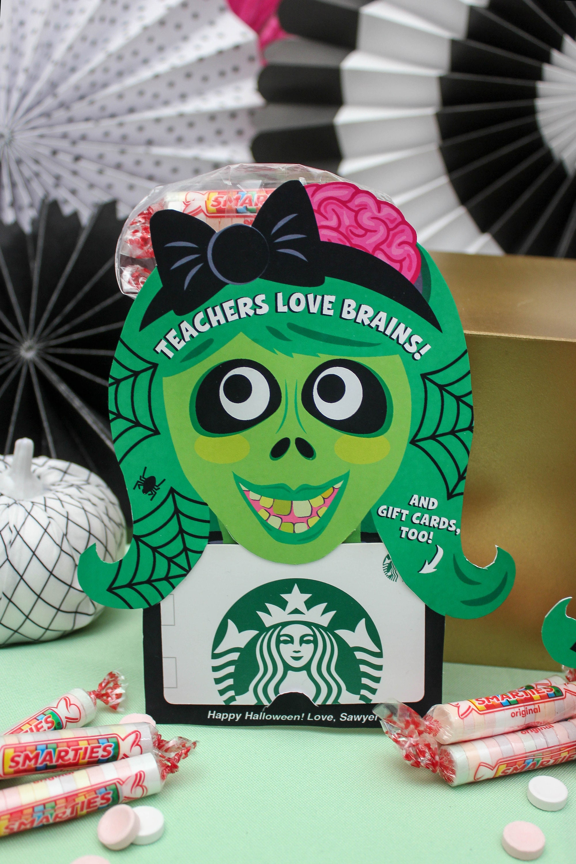 Zombie Halloween Teacher Gift, Teachers Love Brains, Gift Card Holder ...