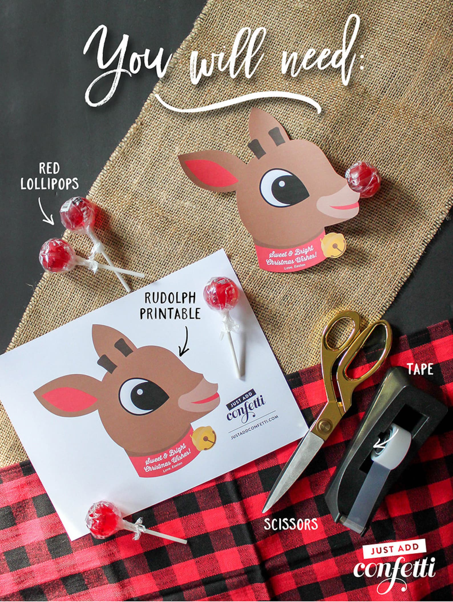 Rudolph Lollipop Christmas Printable Christmas Gift Tag | Etsy