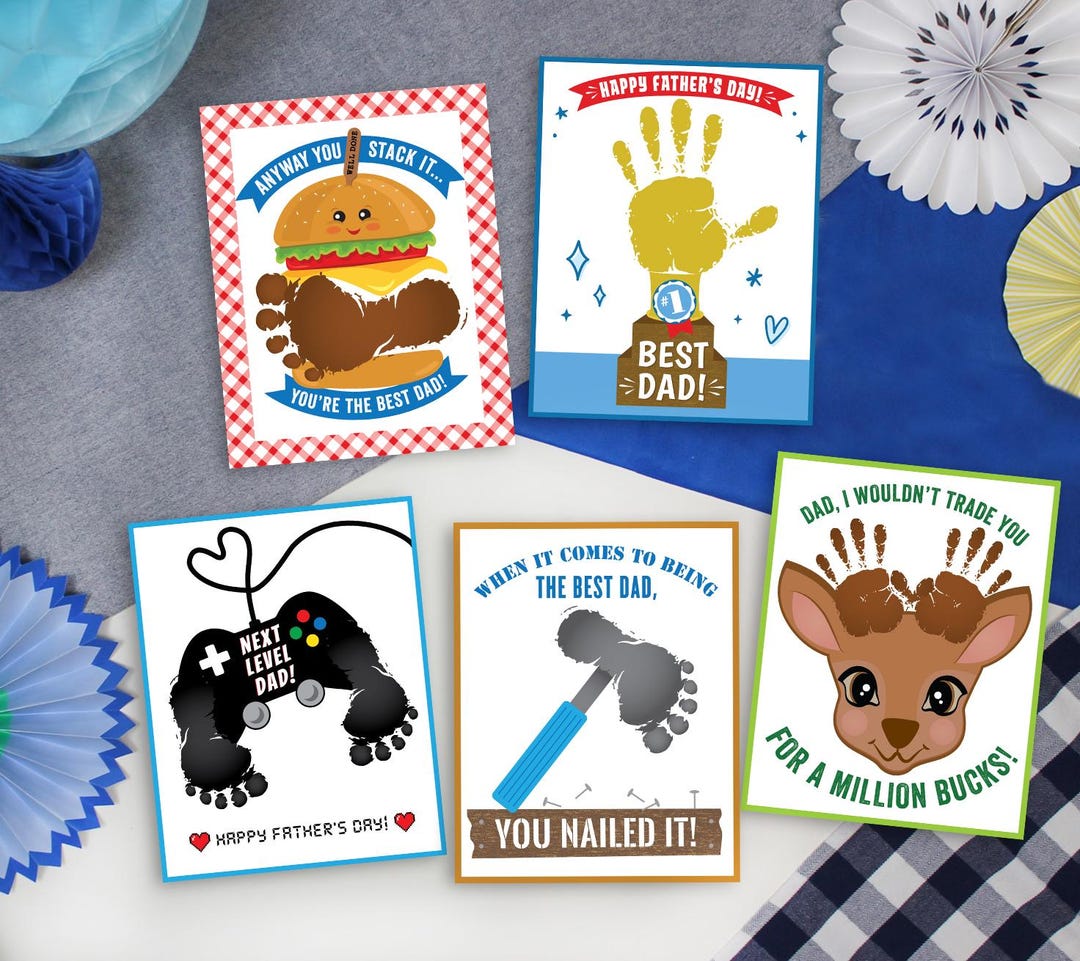 Father's Day Handprint & Footprint Art Printable Bundle Pack, Handprint ...